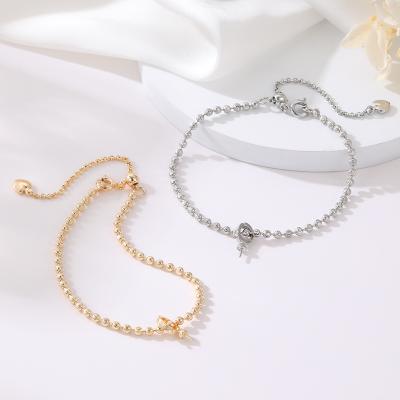 China 14K Gold Plated Brass Silver Ball Chain Jewelry Bracelet Adjustable Universal Chain Bracelet for sale