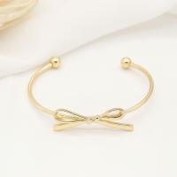 China Factory Wholesale Fashion Jewelry Bracelet Brass 14K Gold Plated Bow Knot Opening Cuff  Bangle for Ladies for sale