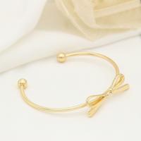 China Factory Wholesale Fashion Jewelry Bracelet Brass 14K Gold Plated Bow Knot Opening Cuff  Bangle for Ladies for sale