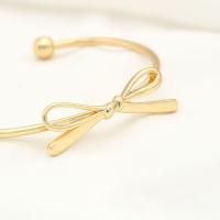 China Factory Wholesale Fashion Jewelry Bracelet Brass 14K Gold Plated Bow Knot Opening Cuff  Bangle for Ladies for sale