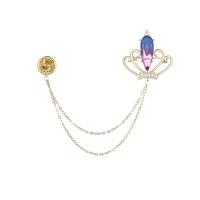 China Factory Wholesale Brass Fashionable Highend Zircon Crown Brooch With Chain Retro Highend Suit Sweater Dress Skirt Accessories for sale