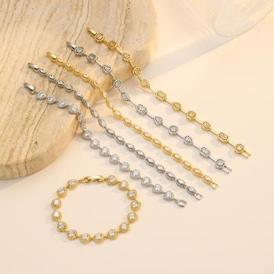 China Hot Selling Fashion Gold Plated Brass Jewelry Bracelet Minimalist Style Women's Hollow Oval Heart Geometric Designs with Zircon for sale