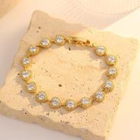 China Hot Selling Fashion Gold Plated Brass Jewelry Bracelet Minimalist Style Women's Hollow Oval Heart Geometric Designs with Zircon for sale