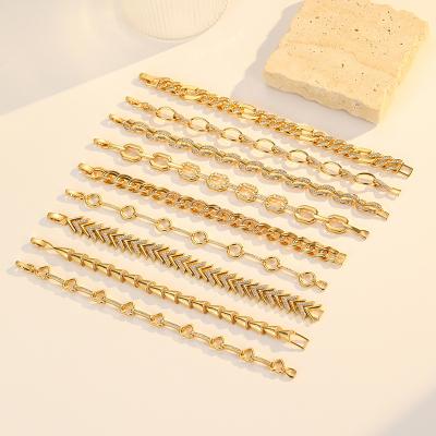 China Personalized Trendy Jewelry 18K Gold Plated Brass Zircon Palladium Gold Geometric Ladies Toggle Clasp Link Chain Bracelet for sale