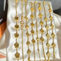China Personalized Trendy Jewelry 14K Gold Plated Brass Zircon Gold Four Leaf Clover Ladies  Link Chain Clover Bracelet for sale