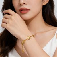China Personalized Trendy Jewelry 14K Gold Plated Brass Zircon Gold Four Leaf Clover Ladies  Link Chain Clover Bracelet for sale