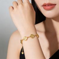 China Personalized Trendy Jewelry 14K Gold Plated Brass Zircon Gold Four Leaf Clover Ladies  Link Chain Clover Bracelet for sale