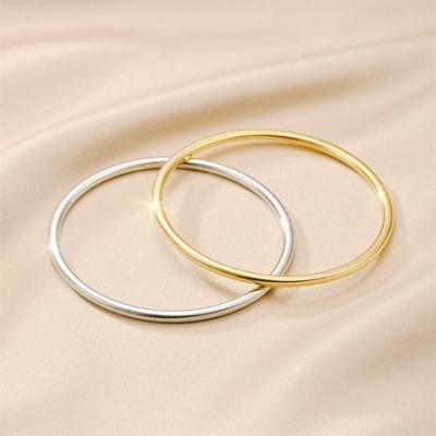China Thin Plain Bangle Set 14K Gold Plated Brass Stackable Silver Gold Two Tone Circle Bracelet Anti Tarnish Jewelry for sale