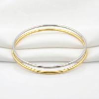 China Thin Plain Bangle Set 14K Gold Plated Brass Stackable Silver Gold Two Tone Circle Bracelet Anti Tarnish Jewelry for sale