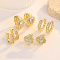 China New Arrival Full Rhinestone Heart Clover Hoop Earrings for Women 14K Gold Plated Fashion Jewelry Trendy Cross Huggie Earrings for sale