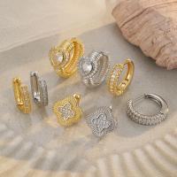 China New Arrival Full Rhinestone Heart Clover Hoop Earrings for Women 14K Gold Plated Fashion Jewelry Trendy Cross Huggie Earrings for sale