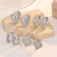 China New Arrival Full Rhinestone Heart Clover Hoop Earrings for Women 14K Gold Plated Fashion Jewelry Trendy Cross Huggie Earrings for sale