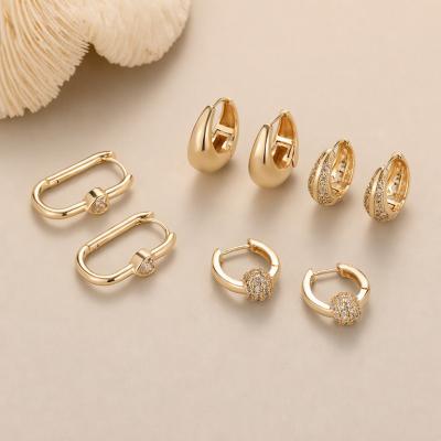 China 14K Gold Plated Geometric Hoop Earrings for Women  Luxury CZ Paved Heart Teardrop Huggie Earring Minimalist Fashion Jewelry for sale