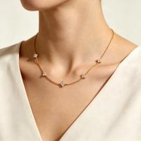 China Factory Wholesale Brass14k Gold Silver Plated Dainty Clover Station Cubic Zirconia Four Leaf Clover Collarbone Necklace for sale