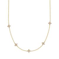 China Factory Wholesale Brass14k Gold Silver Plated Dainty Clover Station Cubic Zirconia Four Leaf Clover Collarbone Necklace for sale