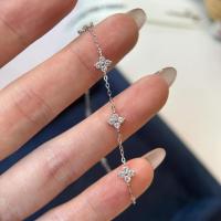 China Factory Wholesale Brass14k Gold Silver Plated Dainty Clover Station Cubic Zirconia Four Leaf Clover Collarbone Necklace for sale