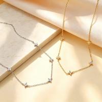 China Factory Wholesale Brass14k Gold Silver Plated Dainty Clover Station Cubic Zirconia Four Leaf Clover Collarbone Necklace for sale