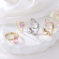 China Adjustable Open Rings Set Pink Cubic Zirconia Heart Enamel Rings 14K Gold Silver Plated Finger Rings Fashion Women Jewelry for sale