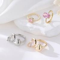 China Adjustable Open Rings Set Pink Cubic Zirconia Heart Enamel Rings 14K Gold Silver Plated Finger Rings Fashion Women Jewelry for sale
