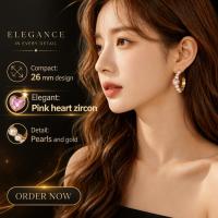 China Wholesale Gemstone Pearl Huggie Hoop Earrings Women Vintage 14K Gold Silver Plated Zircon Heart Oval  C Shaped Hoop Earrings for sale