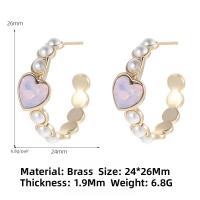 China Wholesale Gemstone Pearl Huggie Hoop Earrings Women Vintage 14K Gold Silver Plated Zircon Heart Oval  C Shaped Hoop Earrings for sale