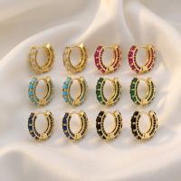 China Trendy 14K Gold Plated Brass Huggie Earring with Colorful Zircon Minimalist Jewelry Hoop Earrings Perfect for Daily Wear Gift for sale
