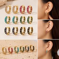 China Trendy 14K Gold Plated Brass Huggie Earring with Colorful Zircon Minimalist Jewelry Hoop Earrings Perfect for Daily Wear Gift for sale