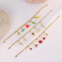 China Trendy 14K Gold Plated Brass Summer Beach Style Mixed Fruit Cocktail Colorful Enamel Charm Bracelets Wristband Party Accessories for sale