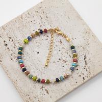 China Vintage Boho Style Multi Color Natural Gemstone Beaded Bracelet Brass 14K Gold Plated Adjustable Holiday Fashion Bracelet for sale