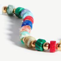 China Vintage Boho Style Multi Color Natural Gemstone Beaded Bracelet Brass 14K Gold Plated Adjustable Holiday Fashion Bracelet for sale