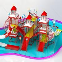 China British Court Water Slide House Aqua Park 9m Height 320m2 for sale