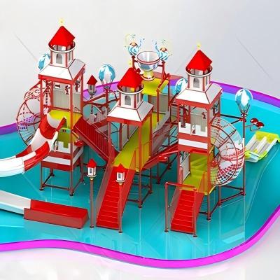 China British Court Water Slide House Aqua Park 9m Height 320m2 for sale