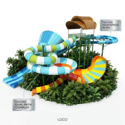 China Jurassic Dino Themed U-Shaped Water Slide 15M Backyard Luxury Pool for sale