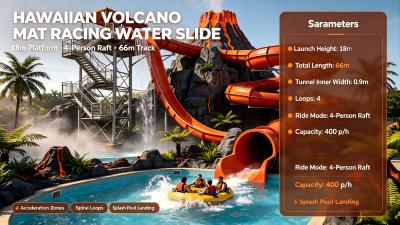 China Hawaiian Volcano Themed Mat Racing Water Slide 7M Theme Park for sale
