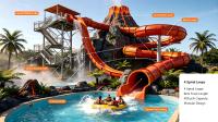 China Hawaiian Volcano Themed Mat Racing Water Slide 7M Theme Park for sale