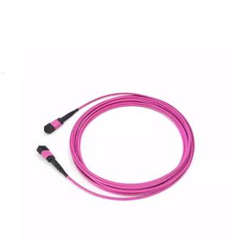 China OM4 MPO 12 Fiber Patch Cord, Multimode MPO to MPO Trunk Cable for sale