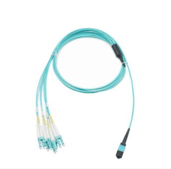 China 8 Cores OM3 MPO To LC Duplex Fiber Patch Cord Data Transmission Networks Optical for sale