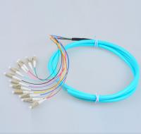 China 12 fibers breakout fiber optic pigtail LC/UPC multimode OM3 50/125 aqua LSZH cable for sale