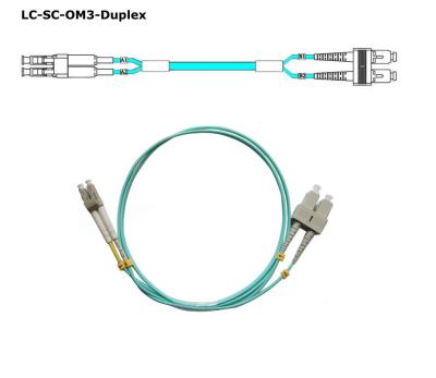 China OM3 Aqua LC/UPC-SC/UPC Duplex Fiber Optic Patch Cord LSZH Out Jacket for sale