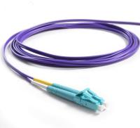 China Purple Fiber Optic Jumper , LC/UPC To LC/UPC OM4 Purple Duplex 3.0mm 8Mtrs LSZH for sale
