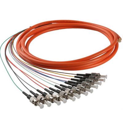 China FC,LC,SC 12 cores singlemode G652D bundle fiber optic pigtail,yellow cable,0.9mm inner cable for sale