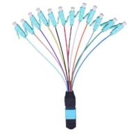 China 12 color 12 cores MPO to LC OM3 fanout fiber patch cord 0.9mm cables for sale