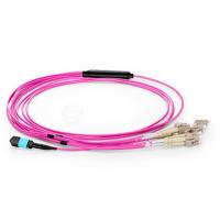 China Purple OM4 purple mpo mtp to LC fiber optic patch cord  Fanout 12 cores for sale