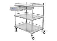 China Stainless Steel  Surgical Instrument Trolley Three Shelves One Drawer for sale