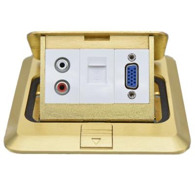 China Brass Pop Up Floor Socket Box VGA RJ45 Audio Multimedia 120x120mm IP44 Waterproof for sale