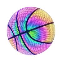 China Luminous Basketball 9.69 Inch Holographic Reflective Glowing Ball Faux Leather Indoor Outdoor for sale