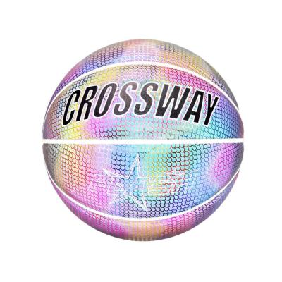 China Reflective Basketball Size 7 Holographic Glowing Night Training Ball PU Leather for sale
