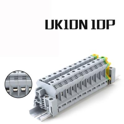 China UK10N UK Series DIN Rail Screw Clamp Terminal Block PA66 10mm² Copper Nickel for sale