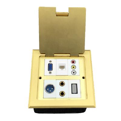 China Brass Multimedia Floor Socket Outlet Box 120x120mm VGA HDMI Audio Waterproof IP44 for sale