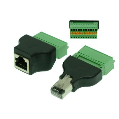 China RJ45 10P10C Male to 10 Pin Screw Terminal Block Adapter RJ48 Network Plug Connector for sale